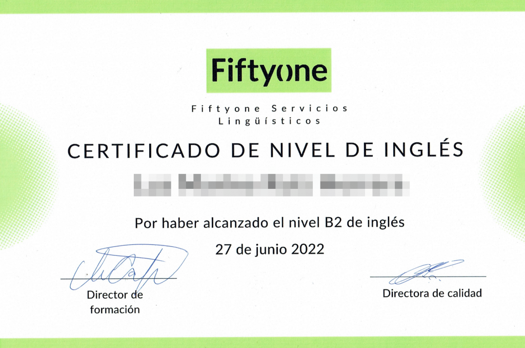 Certificado de inglés para proyectos públicos - Fiftyone